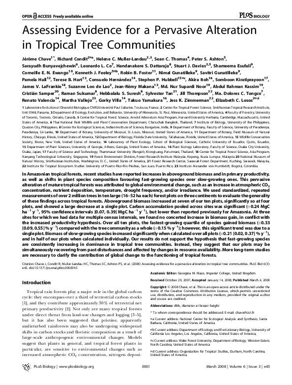 (PDF) Assessing Evidence for a Pervasive Alteration in Tropical Tree ...