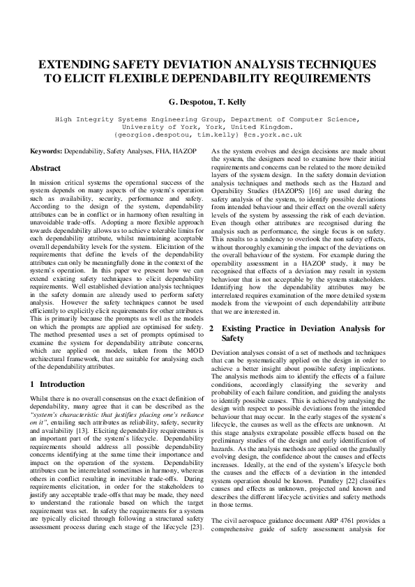 (PDF) EXTENDING SAFETY DEVIATION ANALYSIS TECHNIQUES TO ELICIT FLEXIBLE DEPENDABILITY REQUIREMENTS