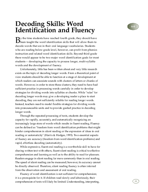 (PDF) Decoding Skills: Wo rd Identification and Fluency
