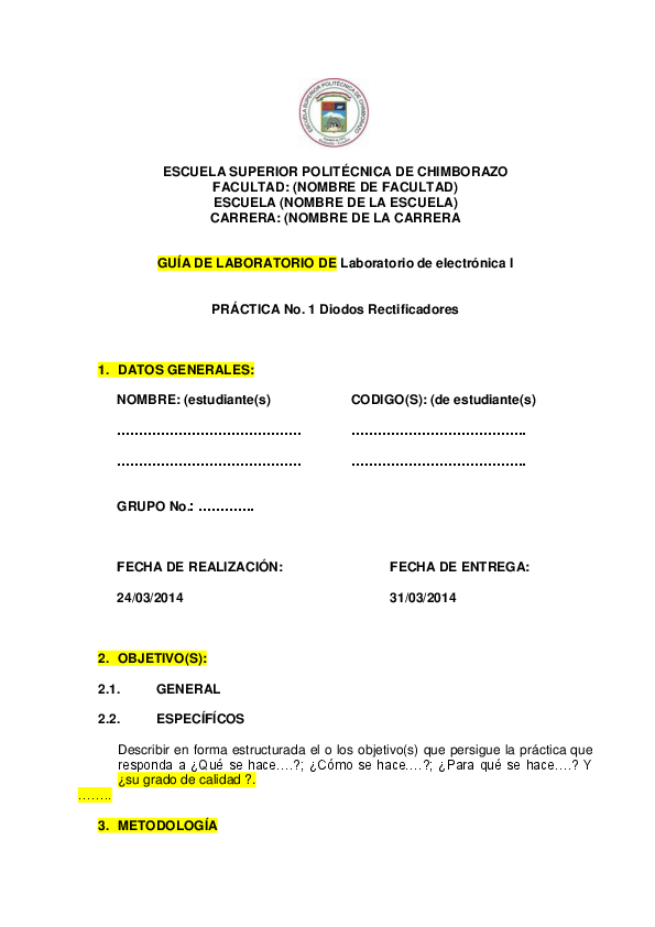 (DOC) FORMATO DE PRACTICAS DE LABORATORIO Electronica I