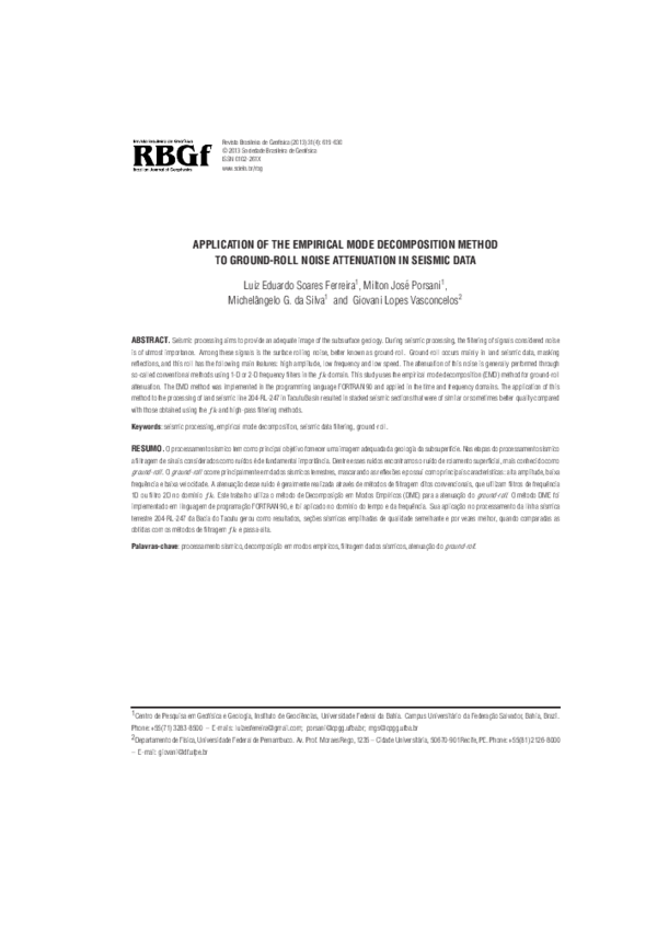 Pdf Application Of The Empirical Mode Decomposition Method To Ground Roll Noise Attenuation In