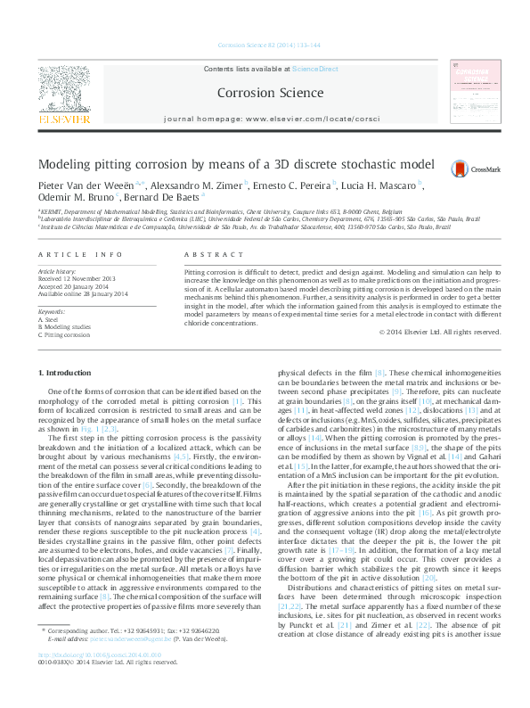 Pdf Modeling Pitting Corrosion By Means Of A 3d Discrete Stochastic Model