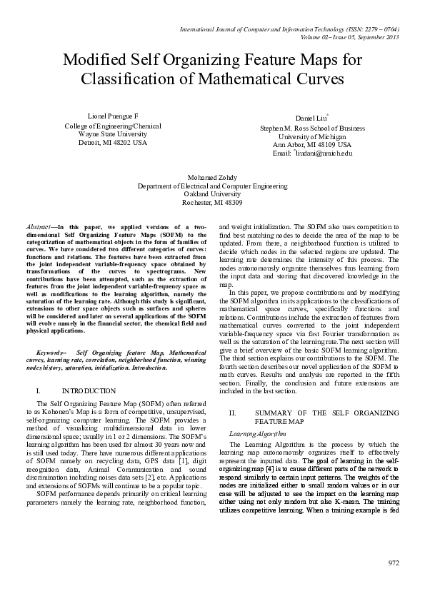 Pdf Modified Self Organizing Feature Maps For Classification Of Mathematical Curves Daniel