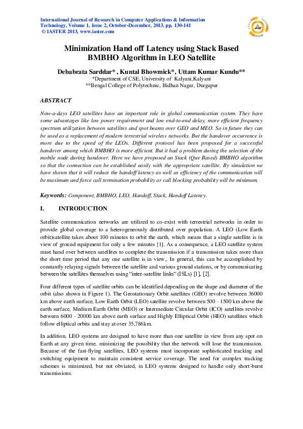 (PDF) Minimization Hand off Latency using Stack Based BMBHO Algorithm in LEO Satellite