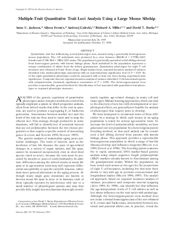 Pdf Multiple Trait Quantitative Trait Loci Analysis Using A Large