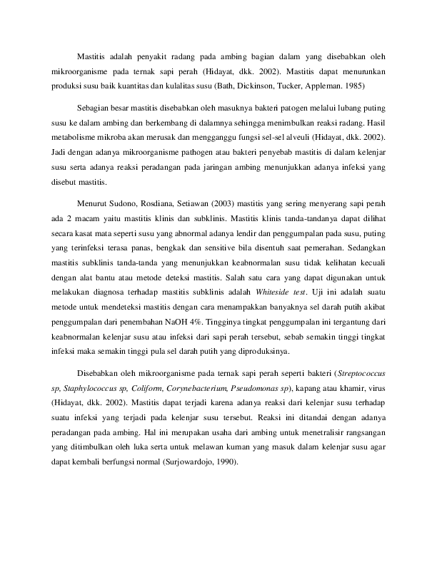 (DOC) Mastitis adalah penyakit radang pada ambing bagian dalam yang ...