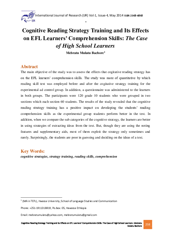 Cognitive Reading Strategy Training and Its Effects on EFL Learners ...