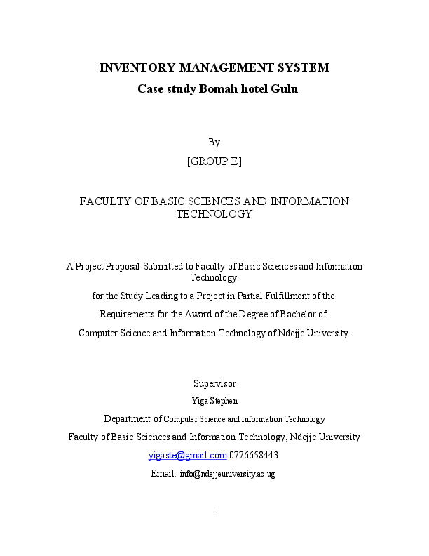 (DOC) INVENTORY MANAGEMENT SYSTEM Case study Bomah hotel Gulu