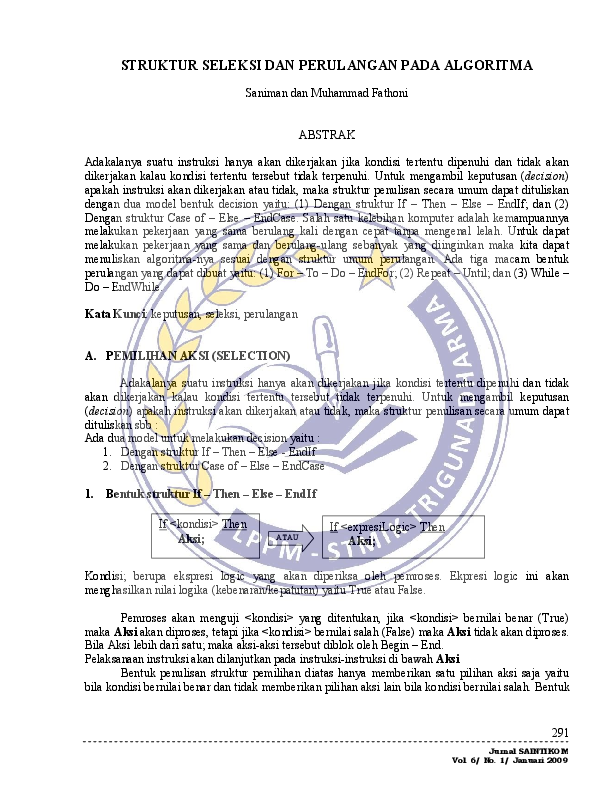 Pdf Struktur Seleksi Dan Perulangan Pada Algoritma