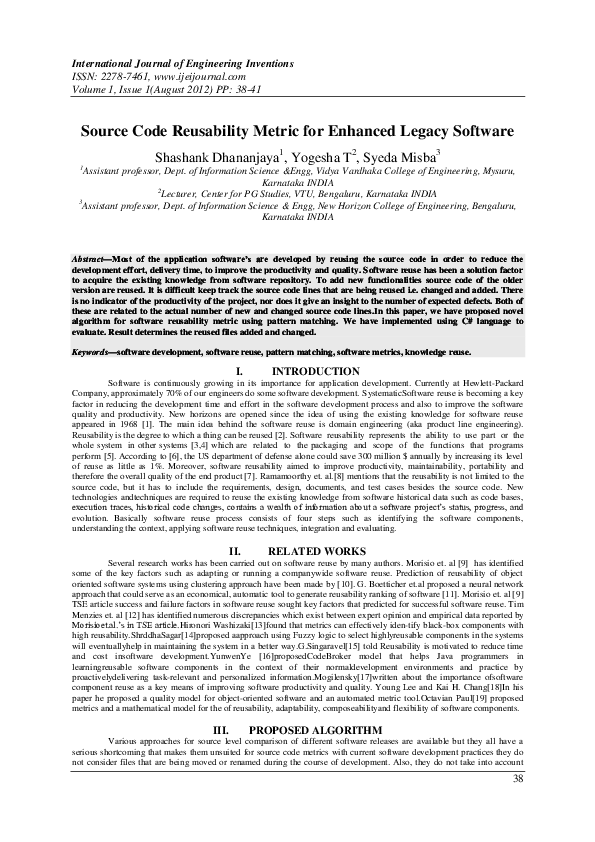 (PDF) Source Code Reusability Metric for Enhanced Legacy Software