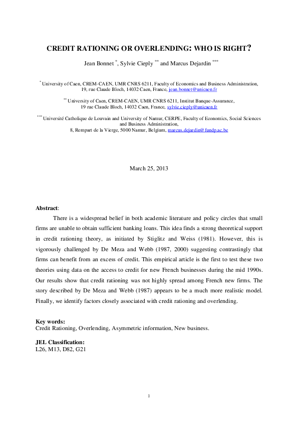 (PDF) CREDIT RATIONING OR OVERLENDING: WHO IS RIGHT?