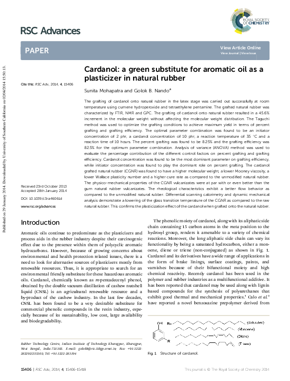 (PDF) Cardanol: a green substitute for aromatic oil as a plasticizer in ...
