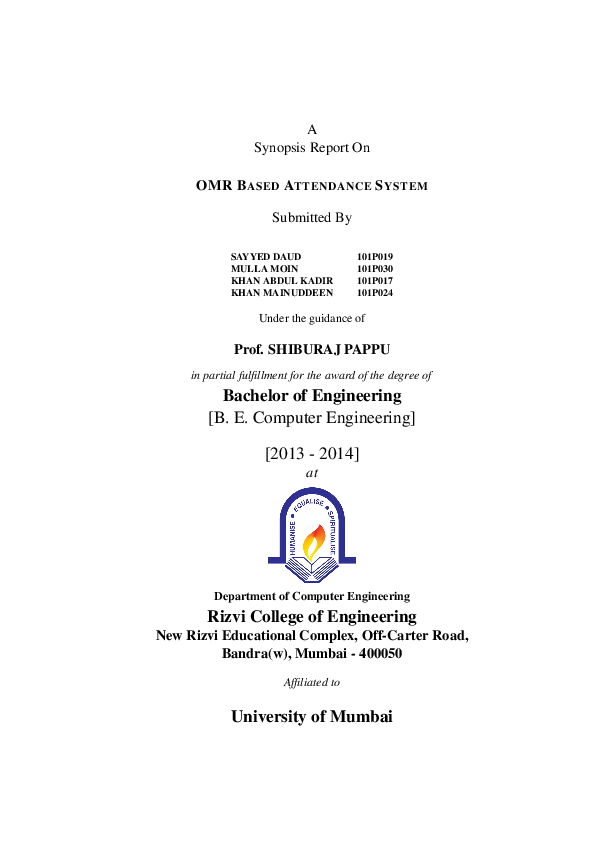 (PDF) Optical Mark Recognition based Attendance System