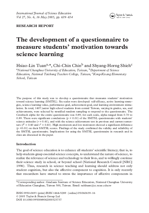 (PDF) The development of a questionnaire to measure students ...