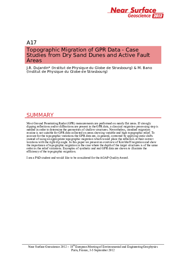 (PDF) Topographic Migration of GPR Data - Case Studies from Dry Sand ...