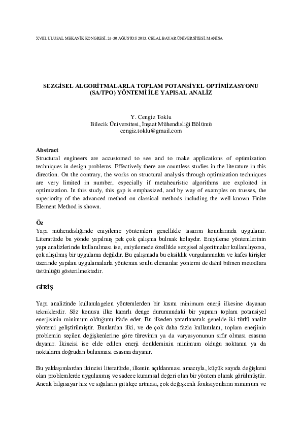 (PDF) Sezgisel Algoritmalarla Toplam Potansiyel Optimizasyonu (SA/TPO) Yöntemi ile Yapısal Analiz