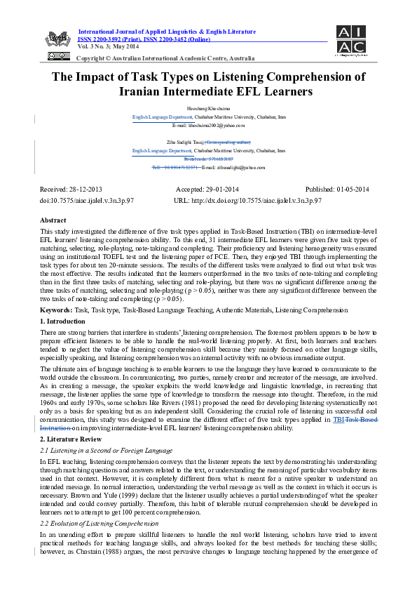 (DOC) The Impact of Task Types on Listening Comprehension of Iranian ...