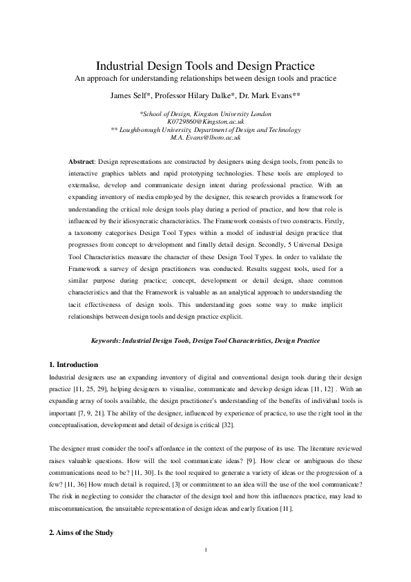 (PDF) Industrial Design Tools and Design Practice: An approach for ...