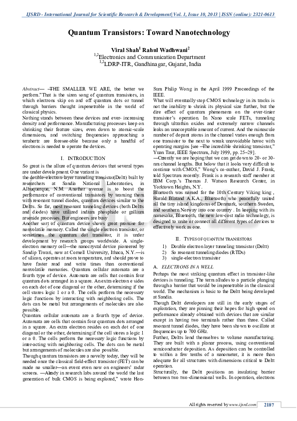 (PDF) Quantum Transistors: Toward Nanotechnology