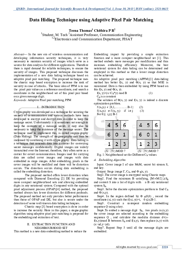 Pdf Data Hiding Technique Using Adaptive Pixel Pair Matching