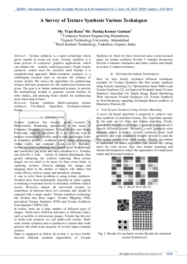 (PDF) A Survey of Texture Synthesis Various Techniques