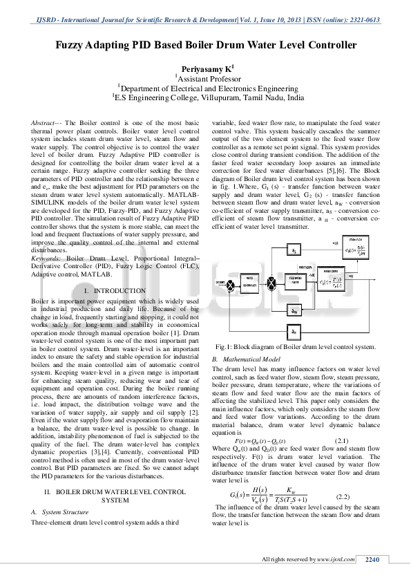 Pdf Fuzzy Adapting Pid Based Boiler Drum Water Level Controller