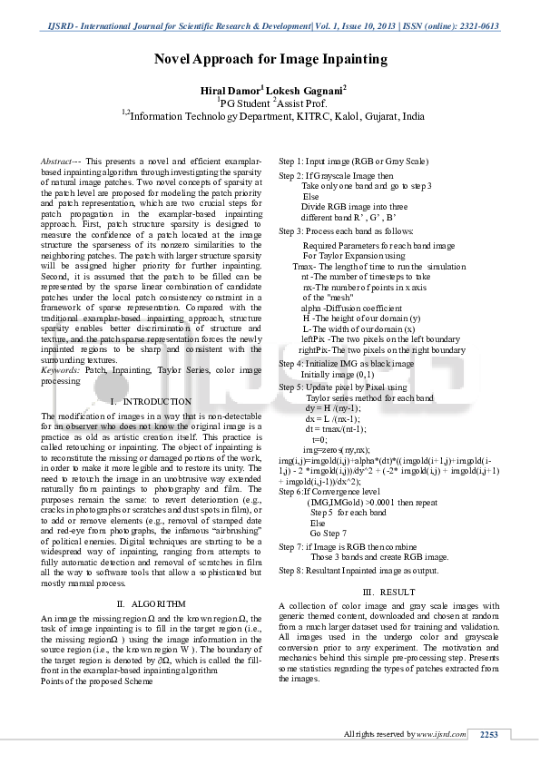 (PDF) Novel Approach for Image Inpainting