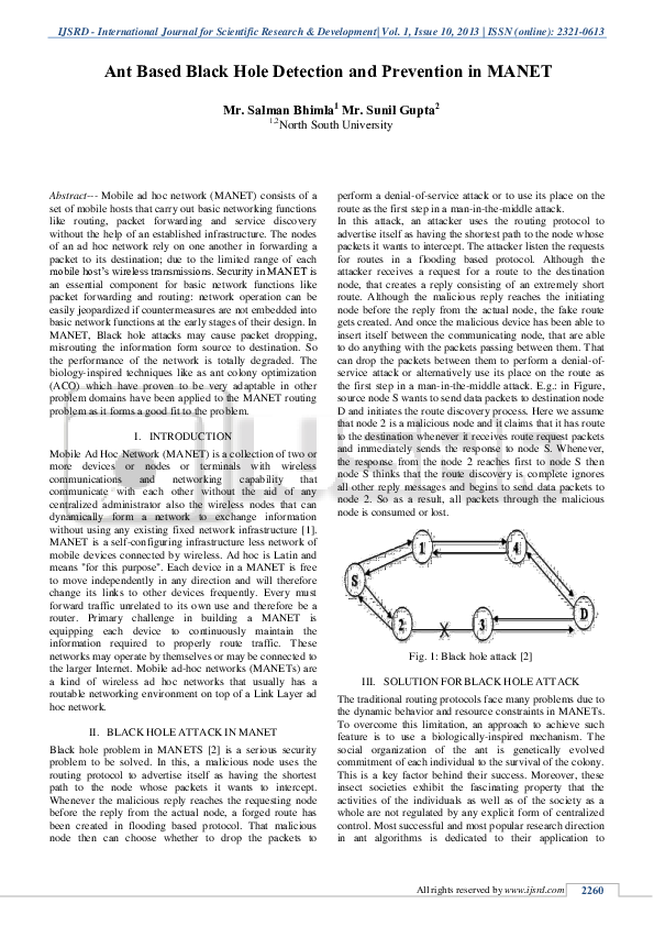 Pdf Ant Based Black Hole Detection And Prevention In Manet