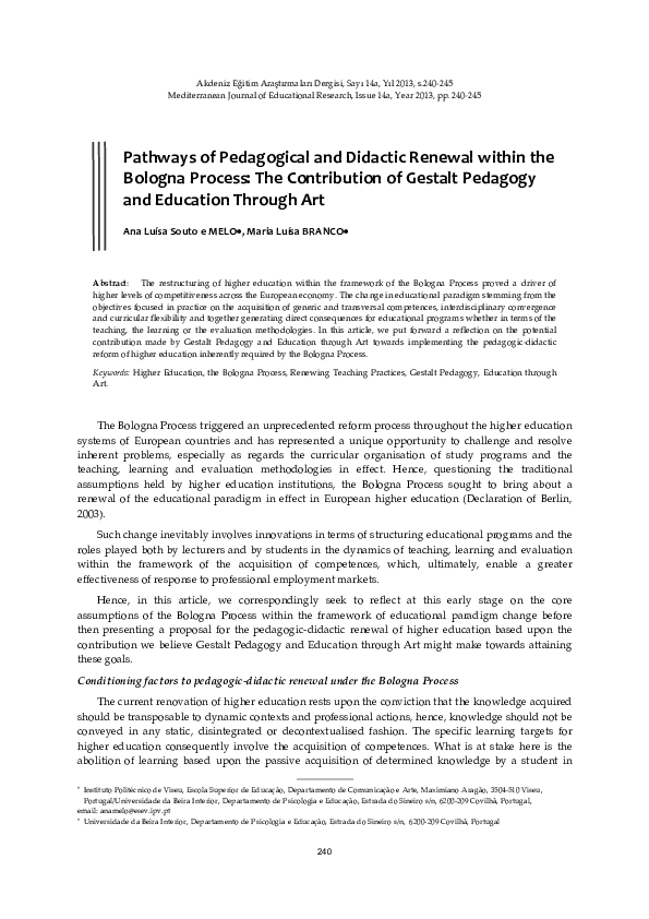 Pathways of Pedagogical and Didactic Renewal within the Bologna Process ...