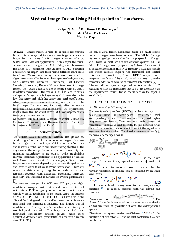 (PDF) Medical Image Fusion Using Multiresolution Transforms