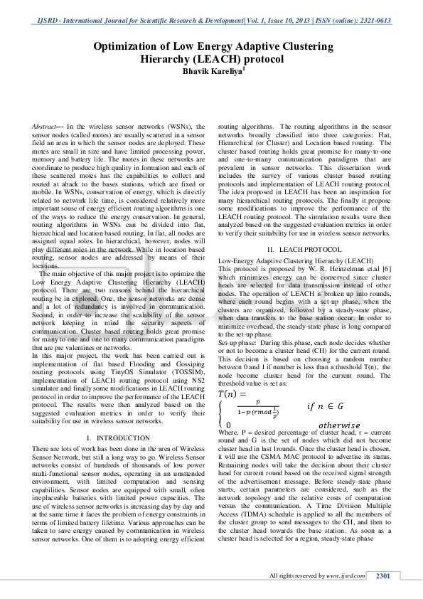 Pdf Optimization Of Low Energy Adaptive Clustering Hierarchy Leach Protocol