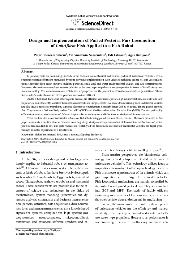 (PDF) Design and Implementation of Paired Pectoral Fins Locomotion of ...