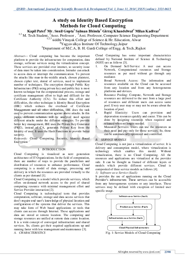 (PDF) A study on Identity Based Encryption Methods for Cloud Computing