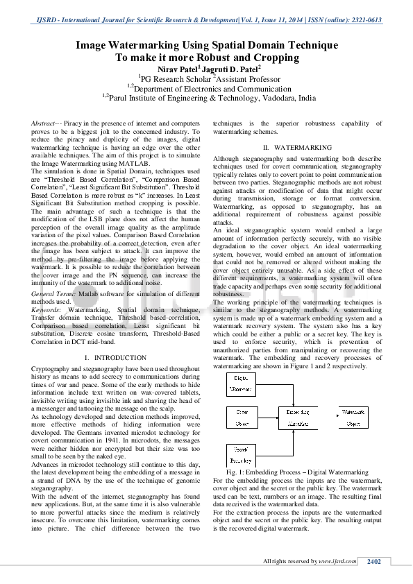 (PDF) Image Watermarking Using Spatial Domain Technique To make it more Robust and Cropping