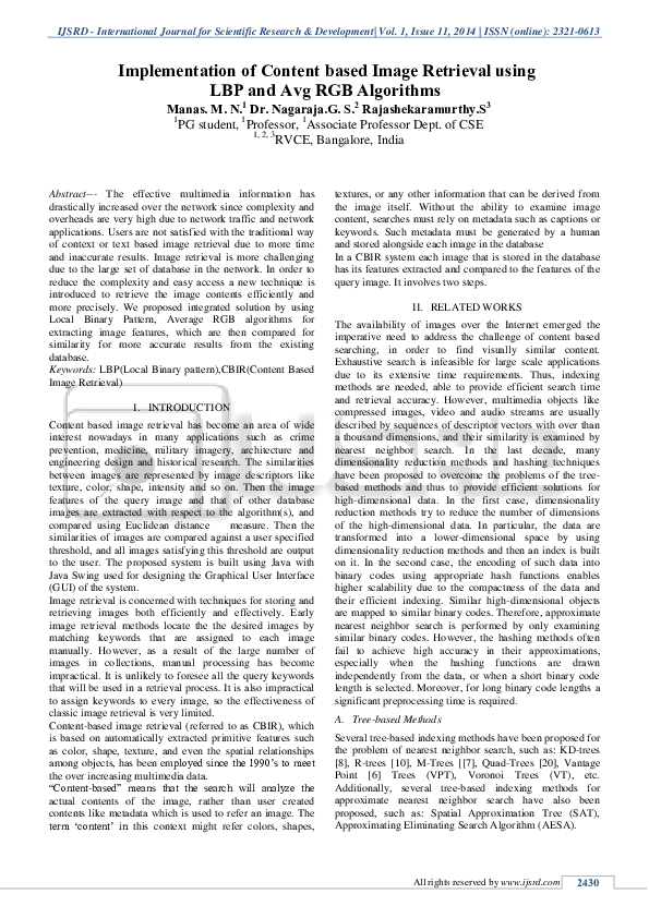 Pdf Implementation Of Content Based Image Retrieval Using Lbp And Avg Rgb Algorithms Ijsrd