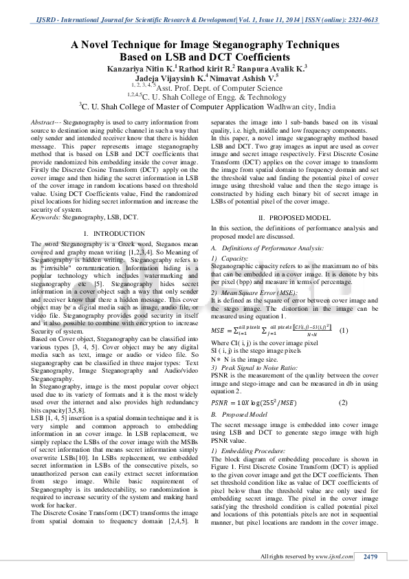 Pdf A Novel Technique For Image Steganography Techniques Based On Lsb And Dct Coefficients 