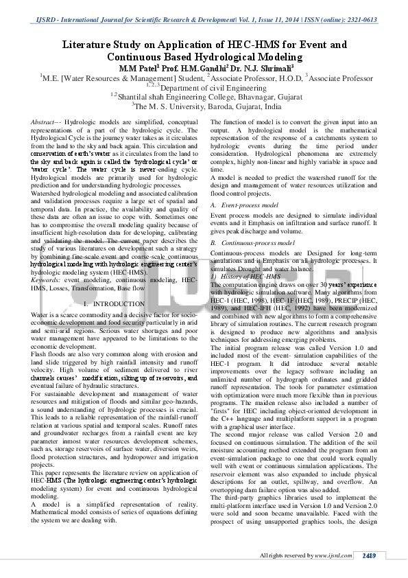 (PDF) Literature Study on Application of HEC-HMS for Event and ...