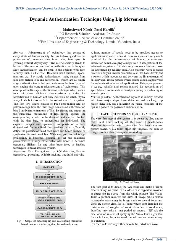 (PDF) Dynamic Authentication Technique Using Lip Movements