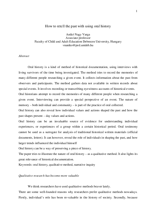 (PDF) How to retell the past using oral history