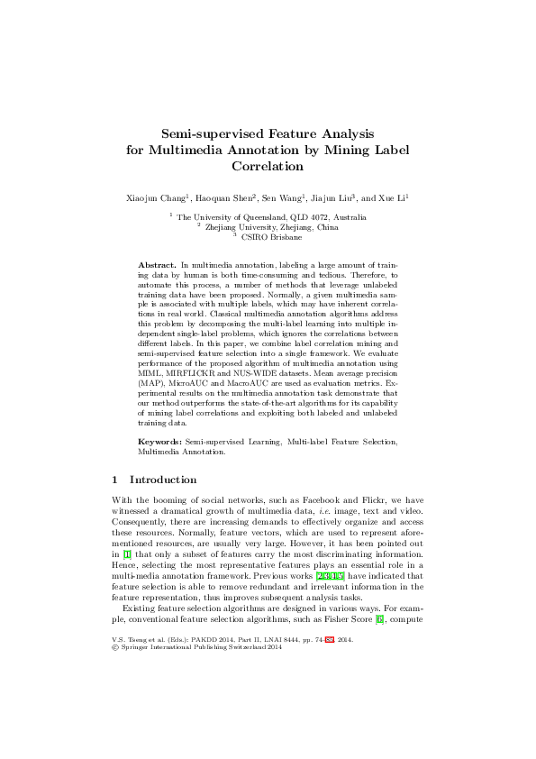 (PDF) Semi-supervised Feature Analysis for Multimedia Annotation by Mining Label Correlation