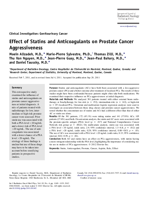 (PDF) The Impact of Statins and Anticoagulants on Prostate Cancer ...