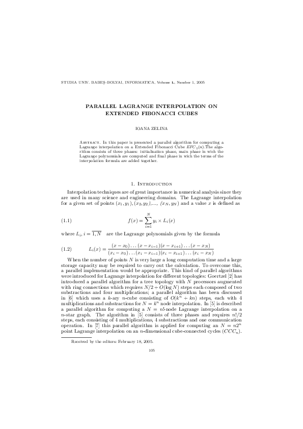 (PDF) PARALLEL LAGRANGE INTERPOLATION ON EXTENDED FIBONACCI CUBES