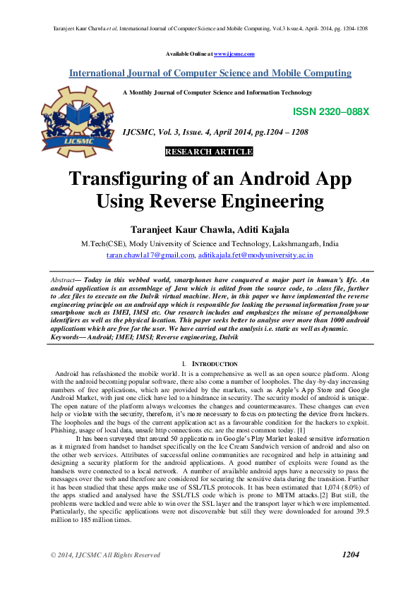 (PDF) Transfiguring of an Android App Using Reverse Engineering﻿