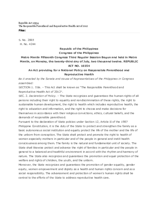 (DOC) Republic Act 10354 The Responsible Parenthood and Reproductive ...
