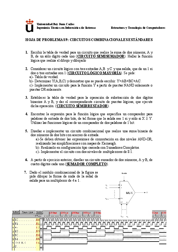 HOJA DE PROBLEMAS 9: CIRCUITOS COMBINACIONALES ESTÁNDARES