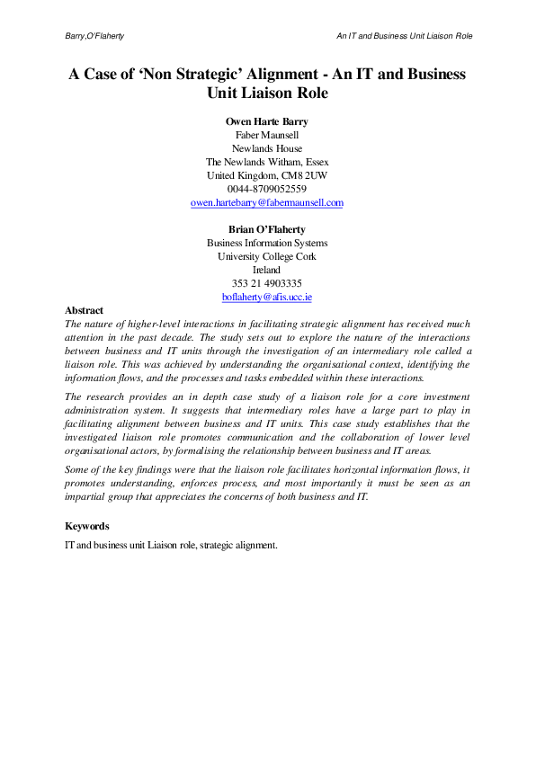 (PDF) A case of 'non strategic' alignment - An IT and business unit ...