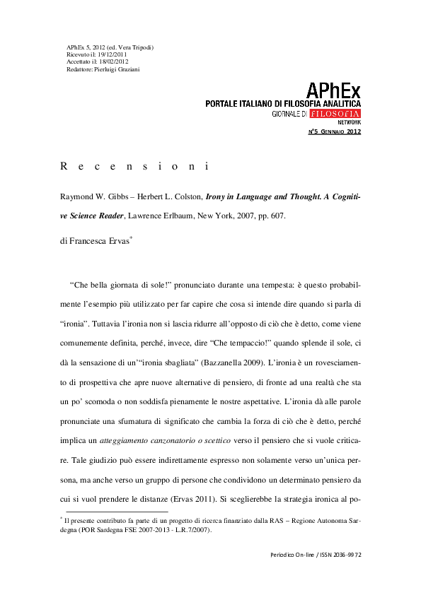 (PDF) Raymond W. Gibbs – Herbert L. Colston, Irony in Language and ...