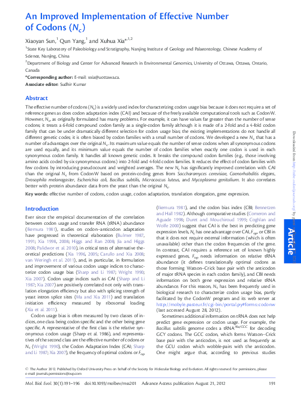 (PDF) An Improved Implementation of Effective Number of Codons (N c