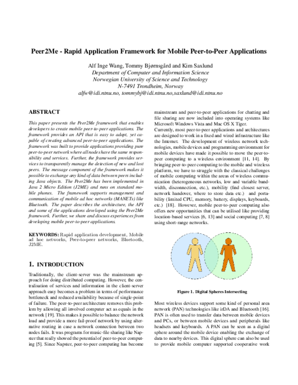 Pdf Peer2me Rapid Application Framework For Mobile Peer To Peer