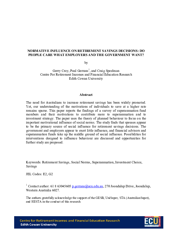 (PDF) NORMATIVE INFLUENCE ON RETIREMENT SAVINGS DECISIONS: DO PEOPLE ...